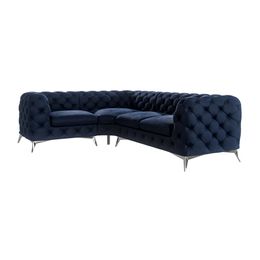 ECKSOFA Chesterfield Laura Marineblau Samt, Ottomane Links