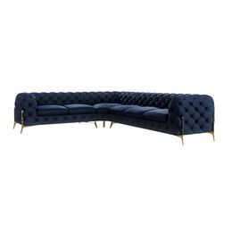 ECKSOFA Chesterfield Lexi Marineblau Samt, langer Schenkel rechts