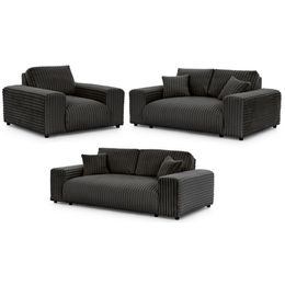 SITZGARNITUR 3+2+1 Mollis Dunkelgrau Pl&uuml;schcord