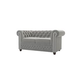CHESTERFIELD-SOFA 2-sitzer mit Schlaffunktion Nyx Grau Samt