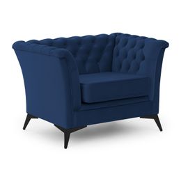 CHESTERFIELD-SESSEL Whitby Marineblau Samt mit schwarzen F&uuml;&szlig;en