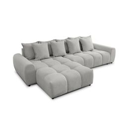 ECKSOFA Bubble mit losen R&uuml;ckenkissen und Sitzfl&auml;che in Bubble-Optik aus weichem Hellgrau Strukturstoff mit sch&ouml;ner Sitzkomfort - Ottomane links