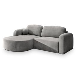 ECKSOFA AMILIA M L-S Hellgrau Velours-Stoff mit Schlaffunktion