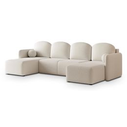 WOHNLANDSCHAFT NUBERO Creme Boucle-Stoff mit Schlaffunktion