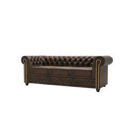 CHESTERFIELD-SOFA 3-sitzer mit Schlaffunktion Flux Dunkelbraun Microfaser Vintageoptik