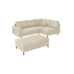 ECKSOFA inkl. Hocker Sigurd Beige Chenille - Ottomane rechts
