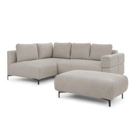 ECKSOFA inkl. Hocker Cardea mit Schlaffunktion in Bubble-Optik aus weichem Taupe Strukturstoff und hohem Sitzkomfort - Ottomane links
