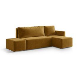 ECKSOFA VELOTTI R-S Gelb Pl&uuml;sch-Stoff mit Schlaffunktion