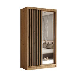 SCHWEBET&Uuml;RENSCHRANK LAMELLO 120/216/61 cm 2-t&uuml;rig mit Spiegel Eiche Artisan
