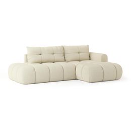 ECKSOFA FLUMA R-S Creme Boucle-Stoff mit Schlaffunktion