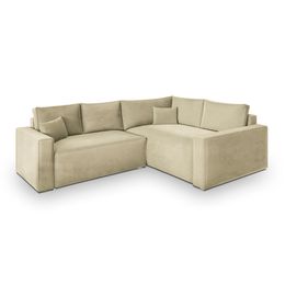 ECKSOFA ERONIS R-S Creme Velours-Stoff mit Schlaffunktion