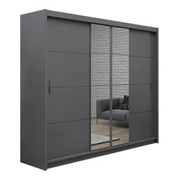 SCHWEBET&Uuml;RENSCHRANK KARTHUS 250/215/61 cm 3-t&uuml;rig mit Spiegel Graphitfarben