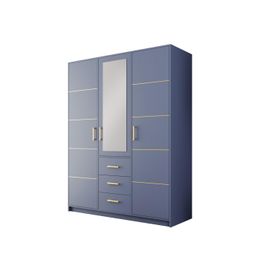 DREHT&Uuml;RENSCHRANK ELISE 147/200/57,5 cm 3-t&uuml;rig mit Spiegel Blau