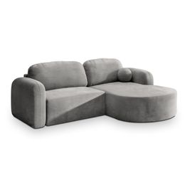 ECKSOFA AMILIA M R-S Hellgrau Velours-Stoff mit Schlaffunktion