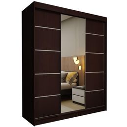 SCHWEBET&Uuml;RENSCHRANK MIRELLA 180/216/61 cm 3-t&uuml;rig mit Spiegel Wengefarben