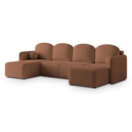 WOHNLANDSCHAFT NUBERO Kupferfarben Boucle-Stoff mit Schlaffunktion