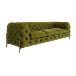 CHESTERFIELD-SOFA 3-Sitzer Lexi Olive Samt