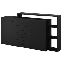 SIDEBOARD BOTTEGA 180/98/37 cm mit 4 Schubladen und 2 T&uuml;ren Schwarz