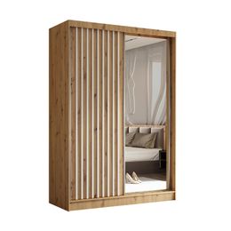 SCHWEBET&Uuml;RENSCHRANK LAMELLO 150/216/61 cm 2-t&uuml;rig mit Spiegel Eiche Artisan