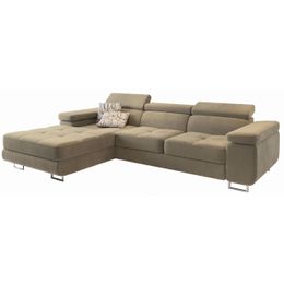 ECKSOFA ELMA L-S Creme Velours-Stoff mit Schlaffunktion
