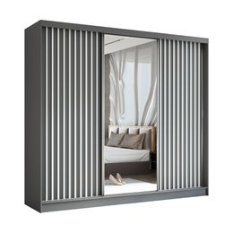 SCHWEBET&Uuml;RENSCHRANK LAMELLO 240/216/61 cm 3-t&uuml;rig mit Spiegel Grau