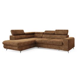 ECKSOFA VELISS Orange Kordstoff mit Schlaffunktion