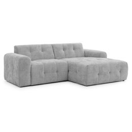 ECKSOFA Kozy im Bumpy-Design mit fester R&uuml;ckenlehne aus weichem Hellgrau Chenille-Stoff - Ottomane rechts