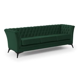 CHESTERFIELD-SOFA 3-sitzer Whitby Flaschengr&uuml;n Samt mit schwarzen F&uuml;&szlig;en