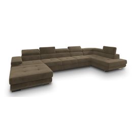 WOHNLANDSCHAFT TORIVA R-S Beige Velours-Stoff mit Schlaffunktion