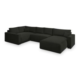 WOHNLANDSCHAFT VELAMI L-S Schwarz Velours-Stoff mit Schlaffunktion