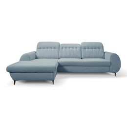 ECKSOFA PURO L-S Blau Pl&uuml;sch-Stoff mit Schlaffunktion