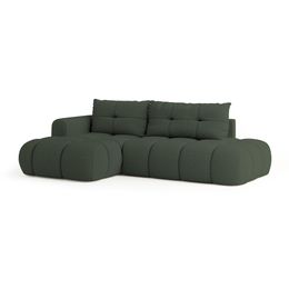 ECKSOFA FLUMA L-S Gr&uuml;n Boucle-Stoff mit Schlaffunktion