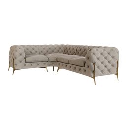 ECKSOFA Chesterfield Lexi Dunkle Creme Samt, Ottomane links
