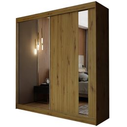 SCHWEBET&Uuml;RENSCHRANK GRAZIA 200/216/61 cm 2-t&uuml;rig mit Spiegel Eiche Artisan