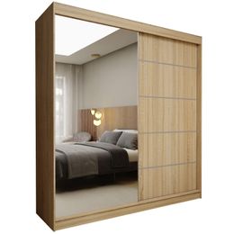 SCHWEBET&Uuml;RENSCHRANK MIRELLA 200/216/61 cm 2-t&uuml;rig mit Spiegel Sonoma Eiche