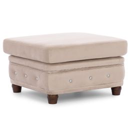 HOCKER Chesterfield Cleo Blink Beige Samt mit Kristallsteppung und braunen Massivholzf&uuml;&szlig;en