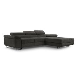 ECKSOFA GIULIO Grau Velours-Stoff mit Schlaffunktion