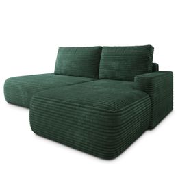 ECKSOFA AVINI T R-S Gr&uuml;n Kordstoff mit Schlaffunktion