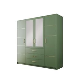 DREHT&Uuml;RENSCHRANK ELISE 147/200/57,5 cm 4-t&uuml;rig mit Spiegel Gr&uuml;n
