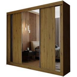 SCHWEBET&Uuml;RENSCHRANK GRAZIA 240/216/61 cm 3-t&uuml;rig mit Spiegel Eiche Artisan