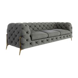 CHESTERFIELD-SOFA 3-Sitzer Lexi Grau Samt