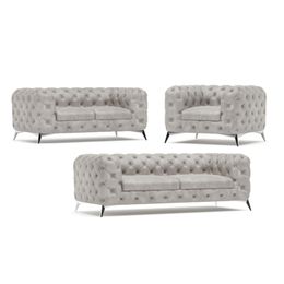 SITZGARNITUR 3+2+1 Chesterfield Quantum Grau Samt