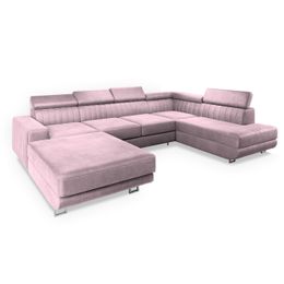 WOHNLANDSCHAFT SIENA R-S Lila Velours-Stoff mit Schlaffunktion