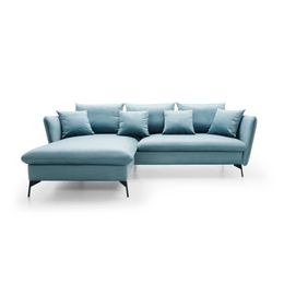 ECKSOFA FERRO Blau Velours-Stoff mit Schlaffunktion