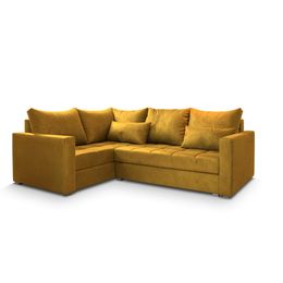 ECKSOFA LIRENO L-S Gelb Pl&uuml;sch-Stoff mit Schlaffunktion