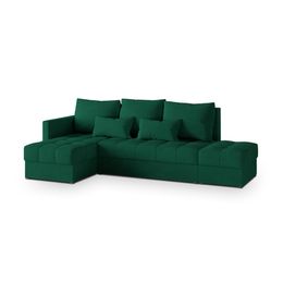 ECKSOFA LUMARI L-S Gr&uuml;n Pl&uuml;sch-Stoff mit Schlaffunktion