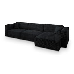 ECKSOFA TOLMO Schwarz Kordstoff mit Schlaffunktion