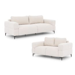 SITZGARNITUR 3+2 Cardea in Bubble-Optik aus weichem Creme Strukturstoff mit hohem Sitzkomfort