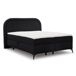 BOXBETT Sonna 180/200 cm Schwarz Boucl&eacute;-Stoff mit abgerundetem Kopfteil und mit schwarzen Metallf&uuml;&szlig;en
