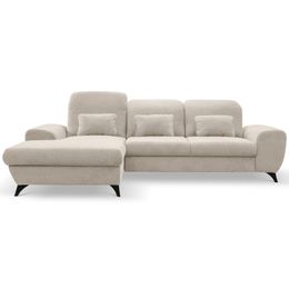 ECKSOFA LUCE L-S Creme Pl&uuml;sch-Stoff mit Schlaffunktion
